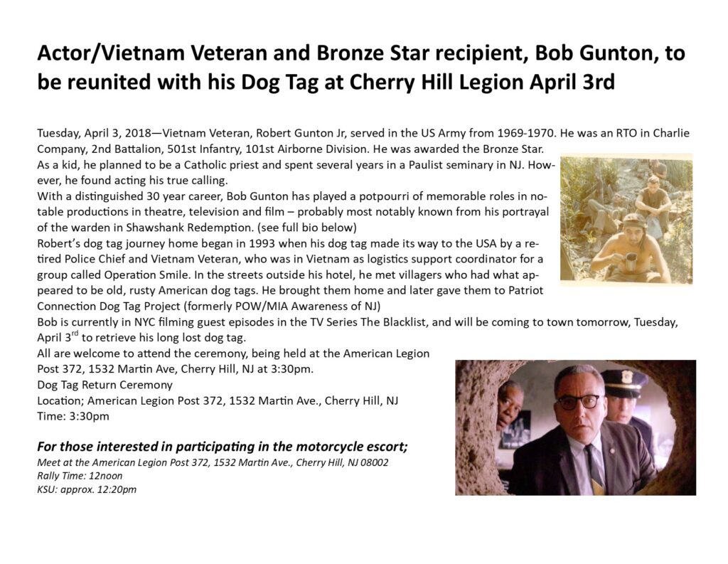 Robert Gunton - Actor , Vietnam Veteran and Bronze Star recipient ...